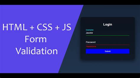 Html Css Javascript Yordamida Form Validation Yasash Youtube