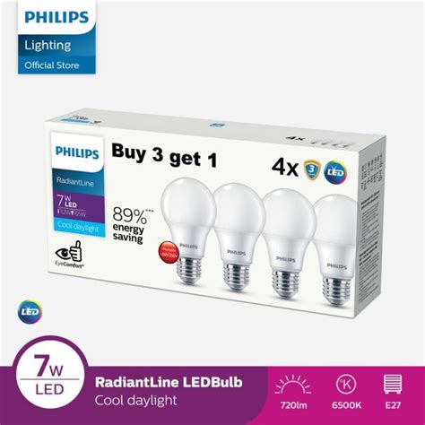 Promo Philips Lampu Led Radiant Line Multipack 7w E27 6500k 230v Putih [beli 3 Gratis 1