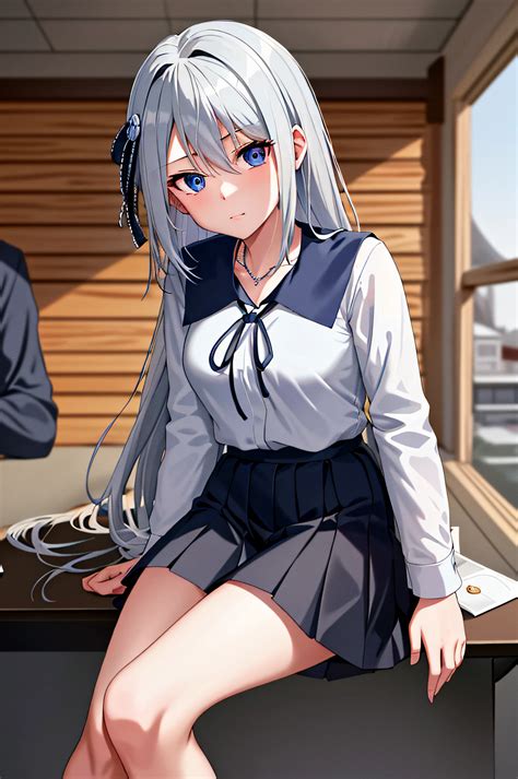 Anime Girl Sitting On A Desk With Headphones On Seaart Ai