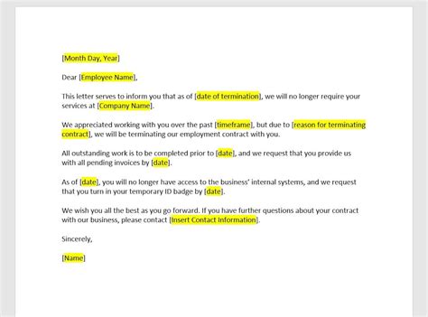 Termination Letter Template Termination Letter Termination Template Termination Letter