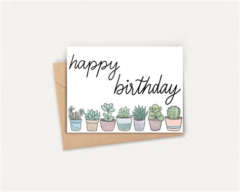Printable Happy Birthday Card Succulent Coworker Birthday Card Teen