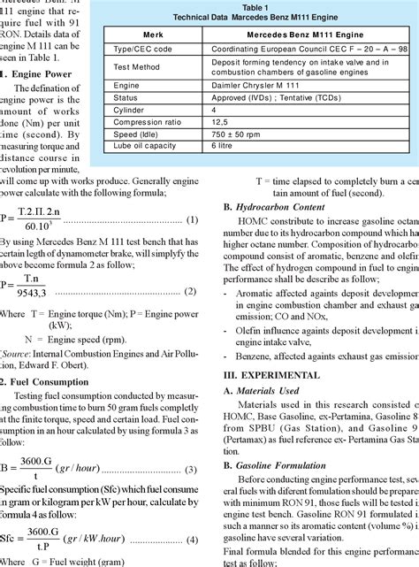 Table 1 From The Influence Of Gasolines Aromatic Content On Engine