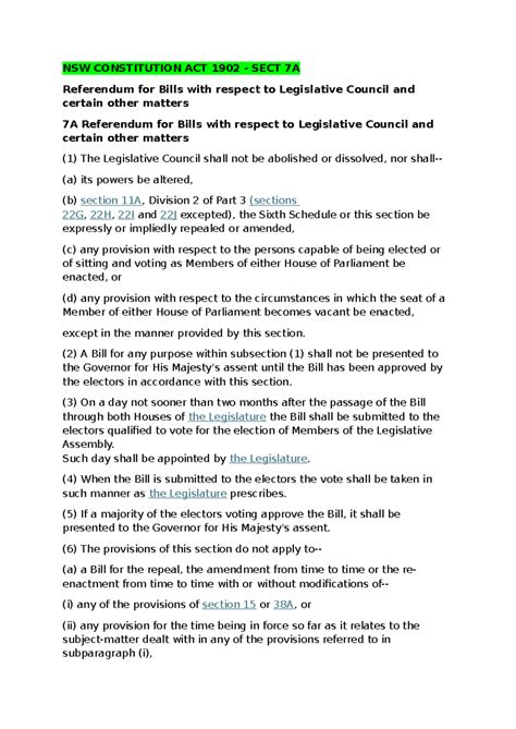 Nsw Constitution Act 1902 Nsw Constitution Act 1902 Sect 7a Referendum For Bills With