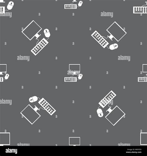 Computer Widescreen Monitor Keyboard Mouse Sign Icon Seamless Pattern On A Gray Background