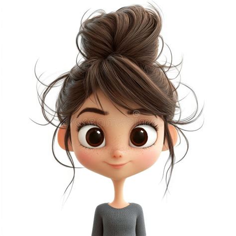 A Cartoon Girl With A Bun On Her Head And A Smile On Her Face Stock