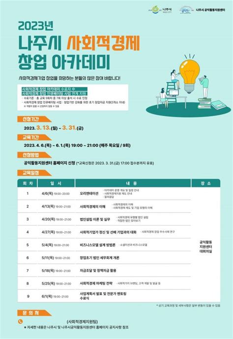 나주시 ‘사회적경제 창업 아카데미 수강생 모집 아시아경제