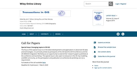Special Issue In Transactions In Gis On 3d City Modelling And Bim Urban Analytics Lab Singapore
