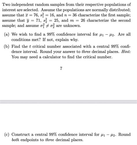 Solved Two Independent Random Samples From Their Respective