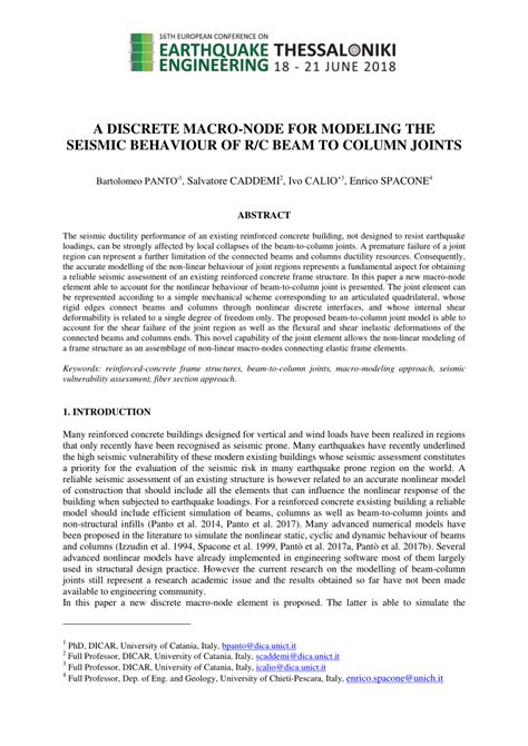 Pdf A Discrete Macro Node For Modeling The Seismic Behaviour Of Rc Beam To Column Joints