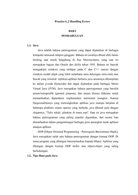 Practice 6 2 Handling Errors Practice 62 Handling Errors Bab I Pendahuluan Java Java Adalah