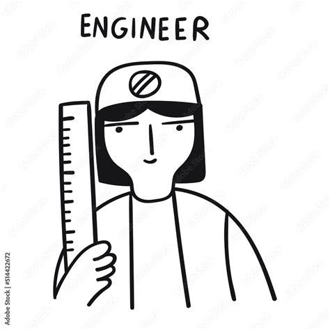 Woman Engineer Outline Vector Icon Illustration On White Background