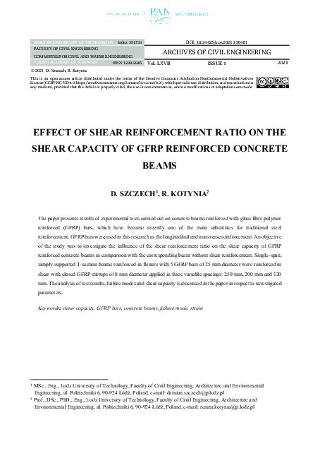 Pdf Effect Of Shear Reinforcement Ratio On The Shear Capacity Of Gfrp Reinforced Concrete Beams