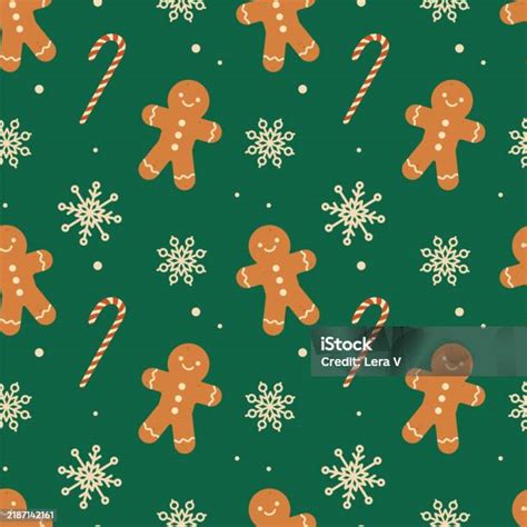 진저 브레드 쿠키와 크리스마스 사탕 지팡이 완벽 한 패턴 직물과 포장지를 위한 크리스마스 인쇄 평면 벡터 일러스트 레이 션 12월에 대한 스톡 벡터 아트 및 기타 이미지