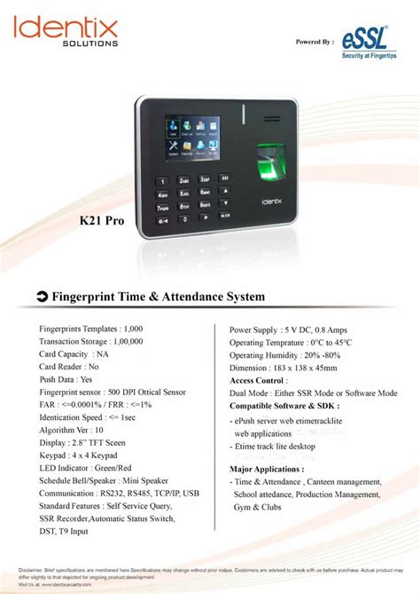 Fingerprint Password ESSL K21 PRO Biometric Time Attendance System At 7500 Piece In Rajkot