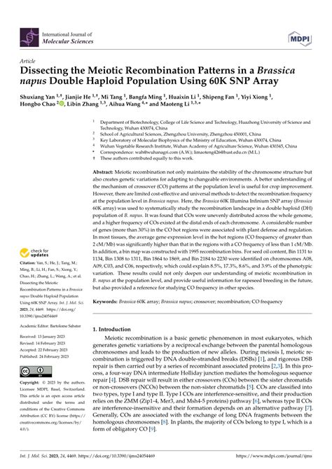 Pdf Dissecting The Meiotic Recombination Patterns In A Brassica Napus