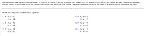 Identify The Null Hypothesis And Alternative Chegg