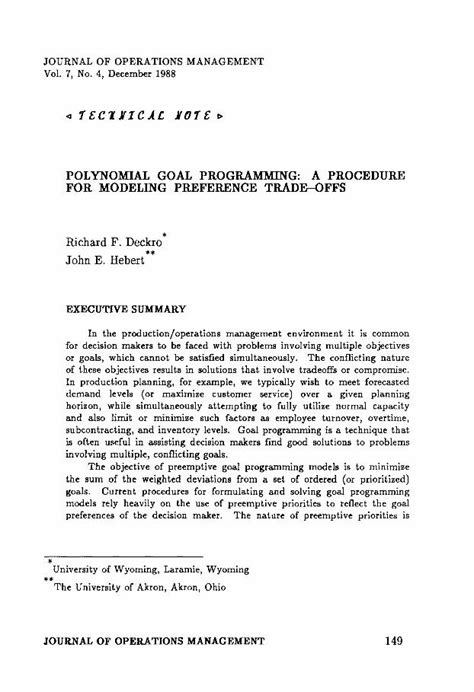 Pdf Polynomial Goal Programming A Procedure For Modeling Preference