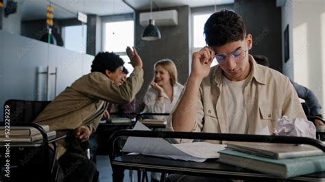 Sad Worried Upset Disappointed Caucasian Student Nerd Wearing Glasses