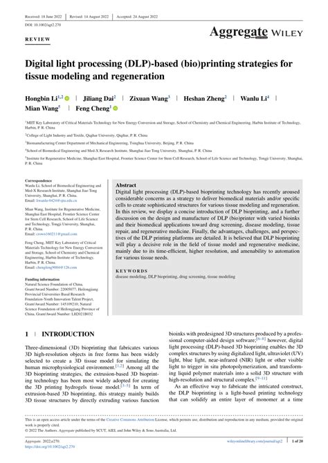 Pdf Digital Light Processing Dlp‐based Bioprinting Strategies For Tissue Modeling And