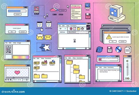Vintage Desktop Windows Old Computer Retro Interface Search Browser Frame File Tab Gui Element
