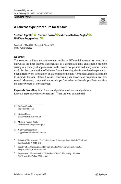 PDF A Lanczos Type Procedure For Tensors