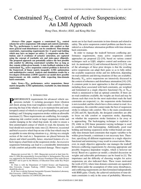 Pdf Constrained H∞ Control Of Active Suspensions An Lmi Approach