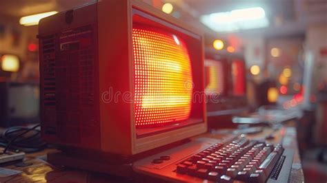 Vintage Computer Screen Displaying Pixelated Startup Stock Image Image Of Component Vintage