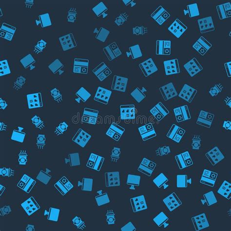 Set Computer Monitor Screen Debugging Browser Files And Coffee Cup Go On Seamless Pattern