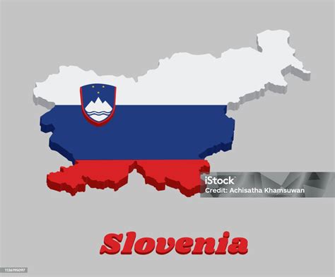 3d 지도 개요와 슬로베니아의 국기 흰색 파란색과 빨간색의 삼색기 수평 호 이스트 측에 팔의 코트로 충전 됩니다 슬로베니아에 대한 스톡 벡터 아트 및 기타 이미지 Istock