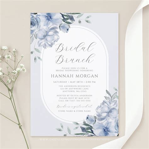 Modern Elegant Blue Floral Brunch Bridal Shower Invitation Print