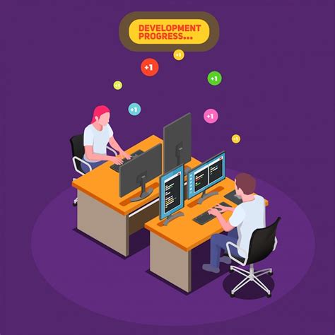 Free Vector Game Development Isometric Illustration With Male And