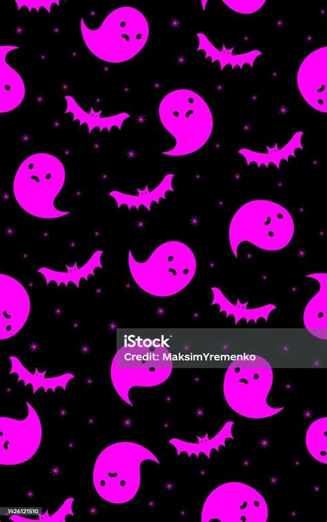 할로윈 유령과 박쥐가있는 완벽한 패턴 끝없는 배경 장식 요소 컬러 패브릭 섬유 벽지 10월에 대한 스톡 벡터 아트 및 기타