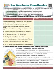 Las Oraciones Coordinadas En Español Ejercicios En Pdf Spanish