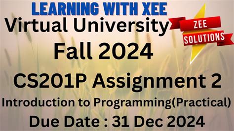 Cs201p Introduction To Programmingpractical Assignment 2 Fall 2024 Virtual University Of