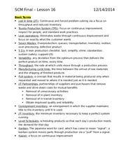 SCM Final Review SCM Final Lesson Book Terms Just In Time JIT Continuous And