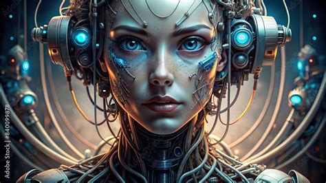 Futuristic Robot With Blue Eyes And Wires As Hair Robot Artificial Intelligence Technology