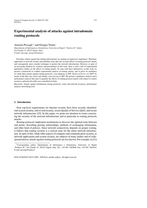 Pdf Experimental Analysis Of Attacks Against Intradomain Routing