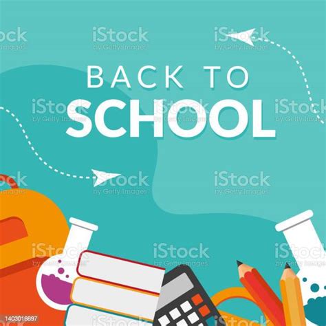 학교 개념으로 돌아 가기 학용품 배낭 책 연필 돋보기 글로브 계산기 벡터 일러스트 레이 션 개념에 대한 스톡 벡터 아트 및 기타