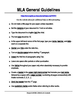 MLA Checklist By Jen Laratonda Teachers Pay Teachers