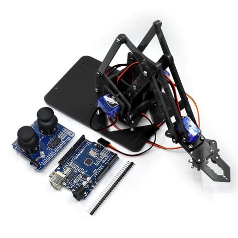 Kit Brazo Robótico De Acrílico Color Negro 4 Dof Arduino Uno Smd