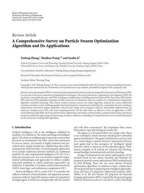A Comprehensive Survey On Particle Swarm Optimizat Pdf Artificial Intelligence