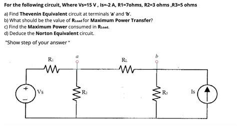 solved for the following circuit where vs 15 v is 2 a