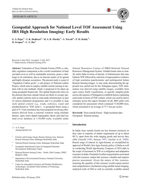 Pdf Geospatial Approach For National Level Tof Assessment Using Irs