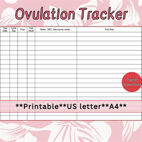 Ovulation Test Strip Tracker Printable Opk Test Sheet Fertility Planner Etsy