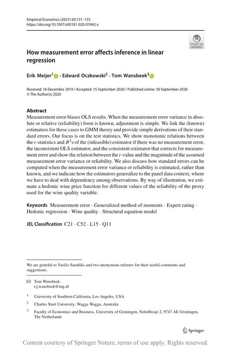PDF How Measurement Error Affects Inference In Linear Regression