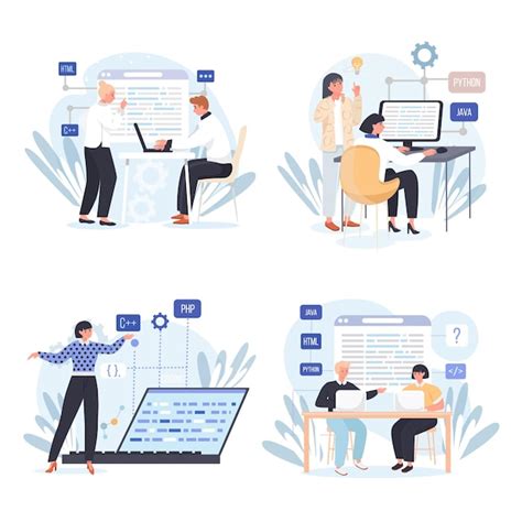 Premium Vector Programming Company Concept Scenes Set
