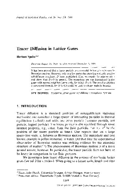 Pdf Tracer Diffusion In Lattice Gases