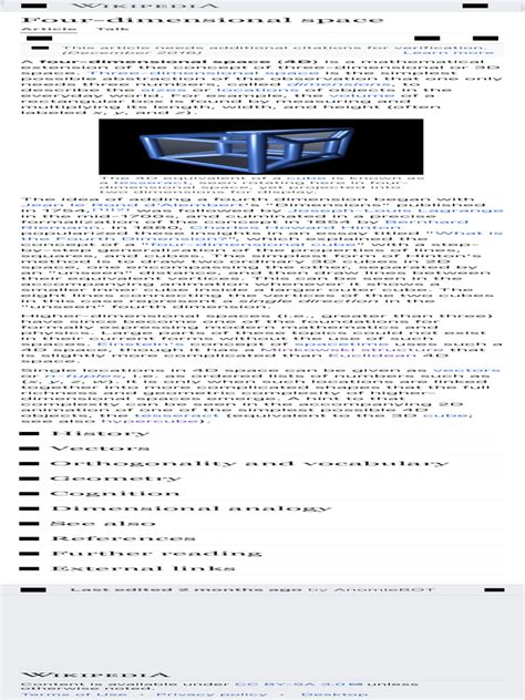 Four Dimensional Space Wikipedia Pdf Dimension Geometry