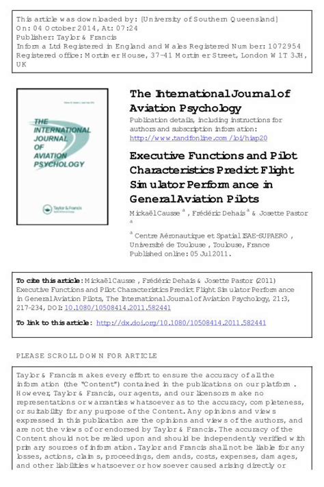 Pdf Executive Functions And Pilot Characteristics Predict Flight