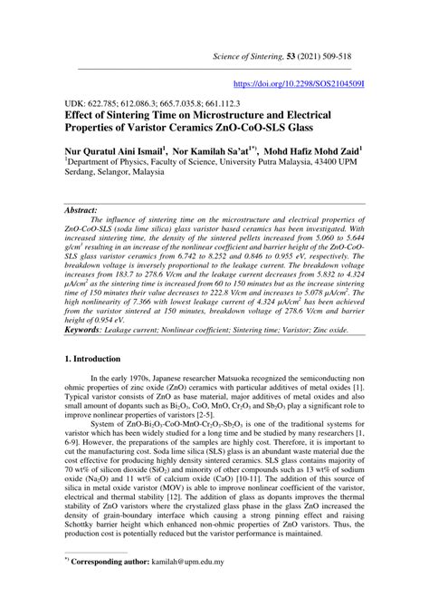Pdf Effect Of Sintering Time On Microstructure And Electrical Properties Of Varistor Ceramics